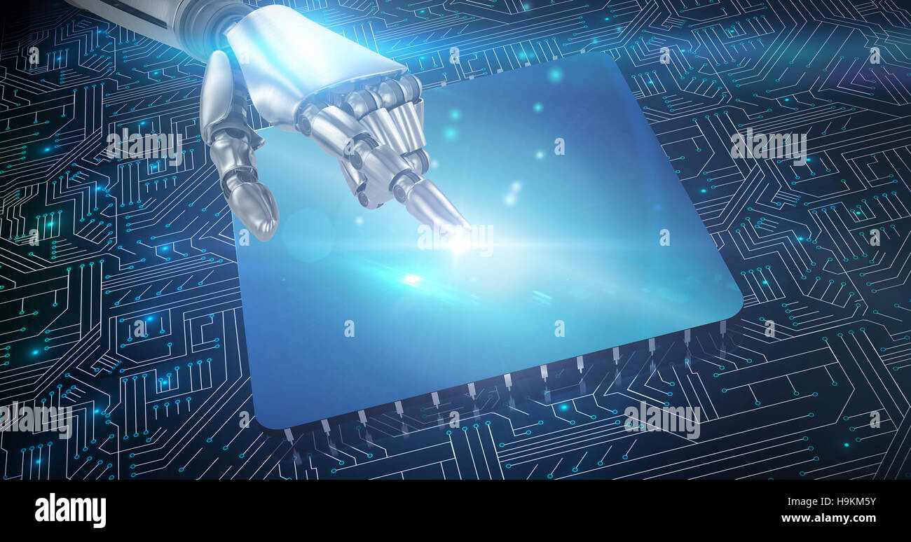 3D Composite image of silver robot arm pointing at something Stock ...