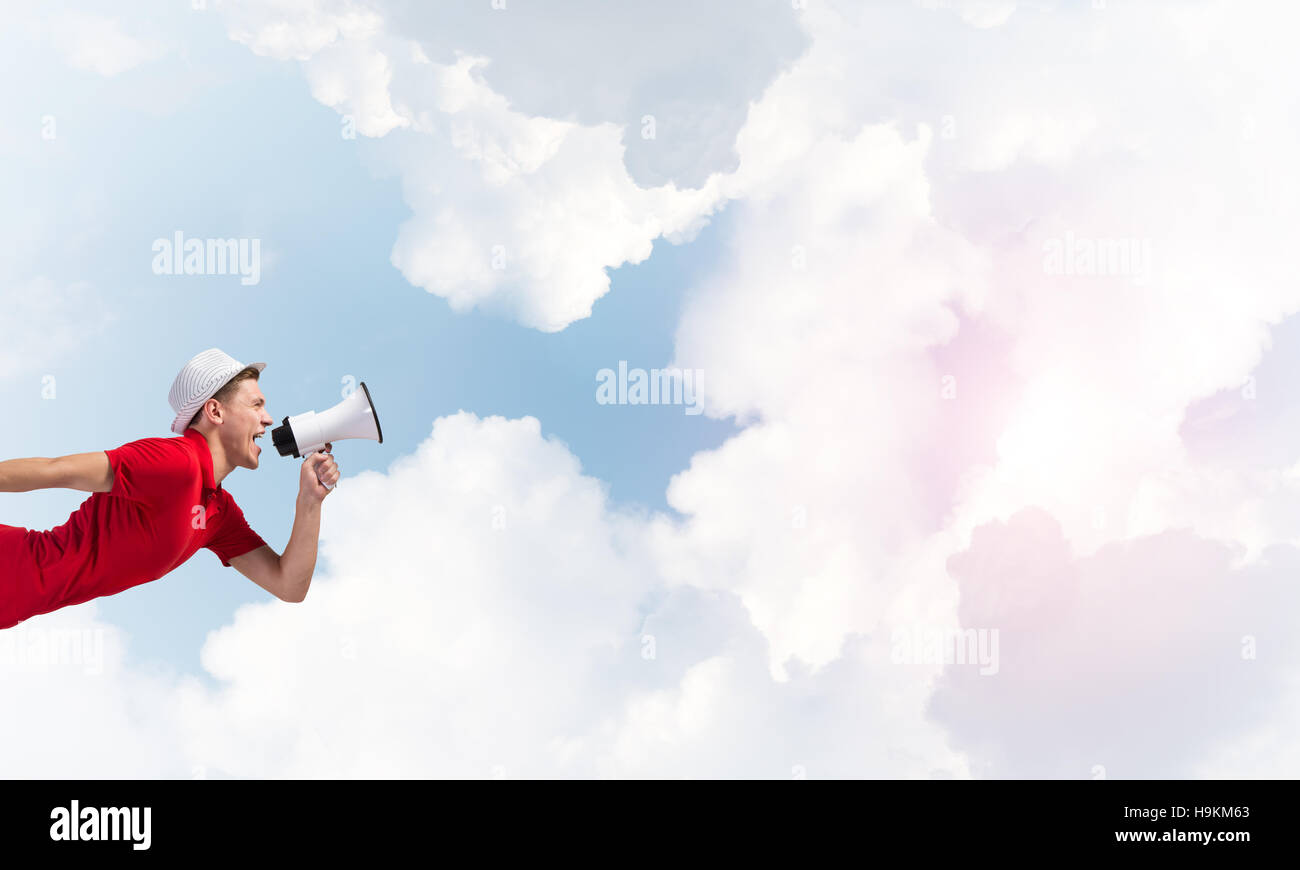 Guy making announcement Stock Photo - Alamy