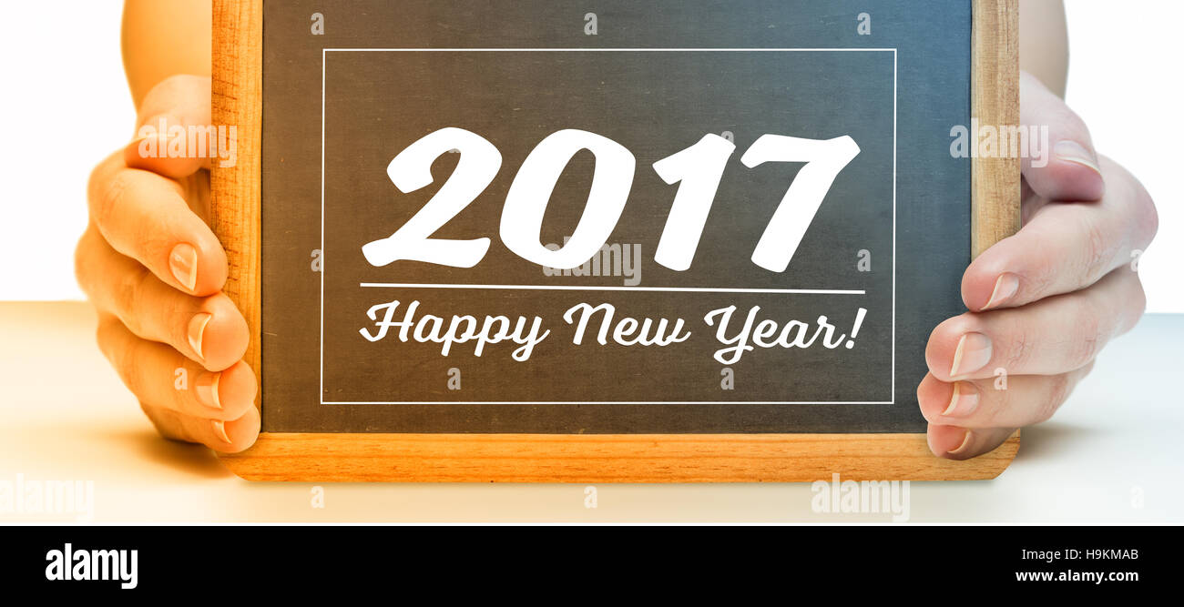 Slate with happy new year text Stock Photo - Alamy