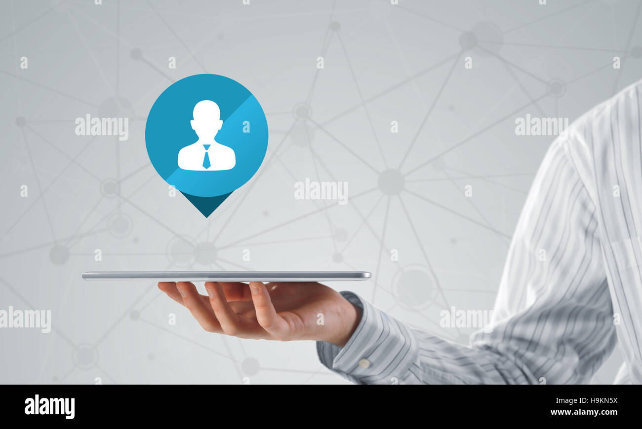 Man presenting interface application Stock Photo - Alamy