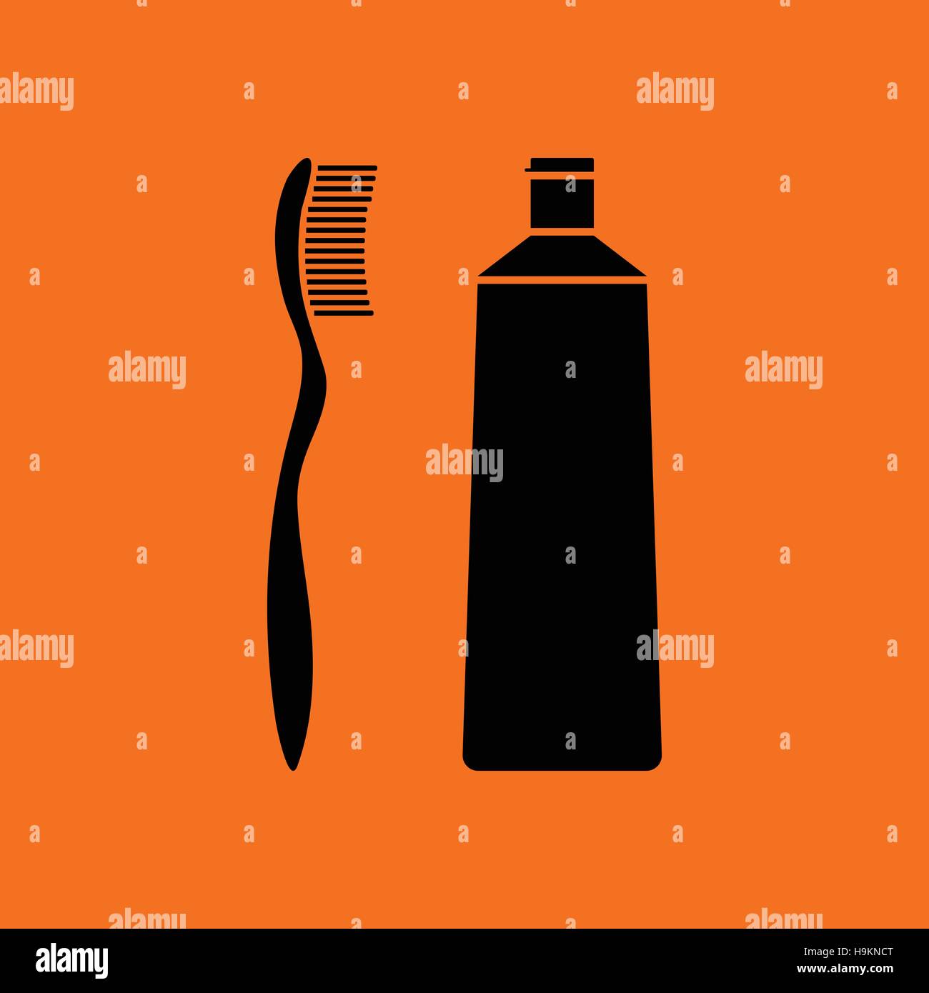 Toothpaste and brush icon. Orange background with black. Vector ...