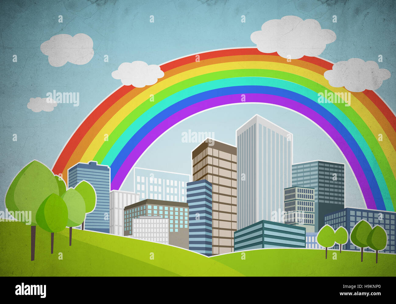 Drawn colorful cityscape Stock Photo - Alamy