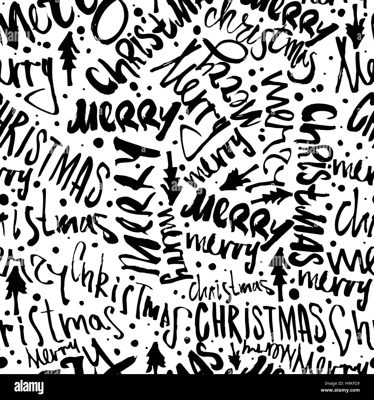 Merry christmas lettering holly Black and White Stock Photos & Images ...