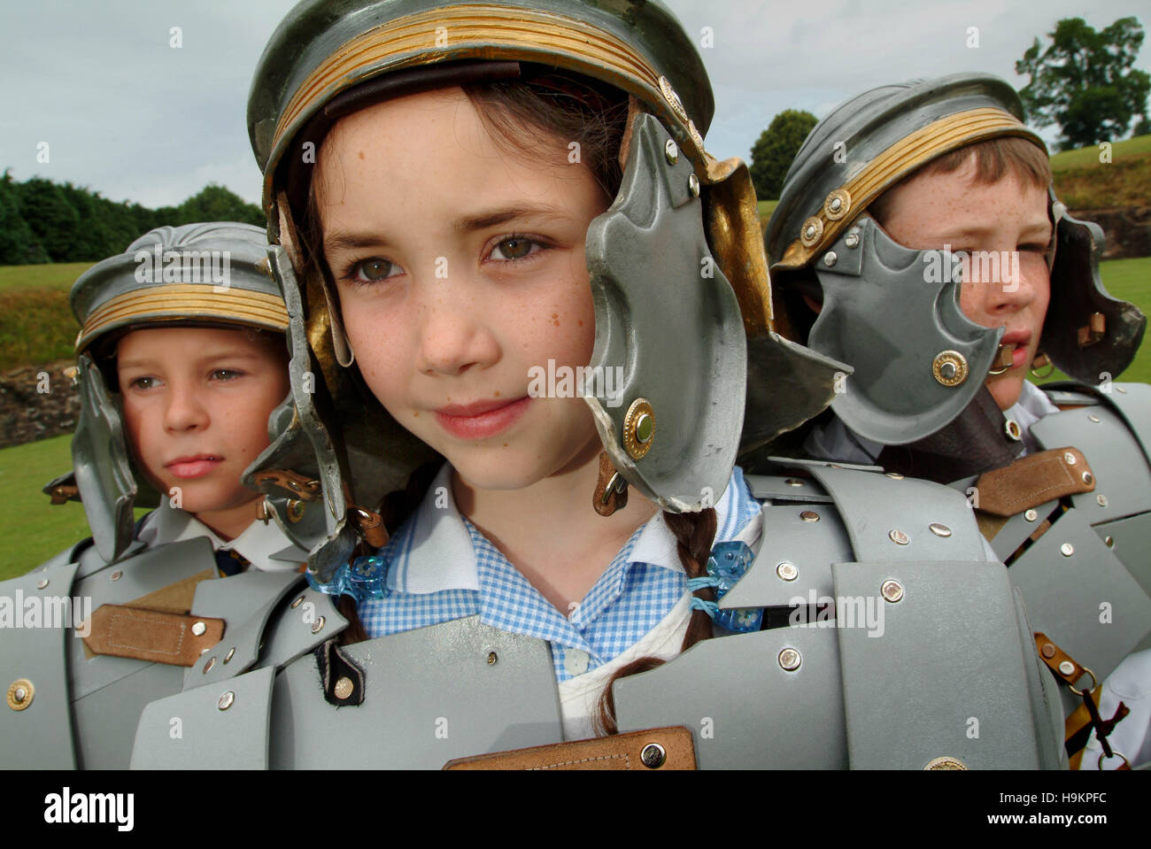 Schoolchildren dressed as Roman soldiers visiting the National Roman ...