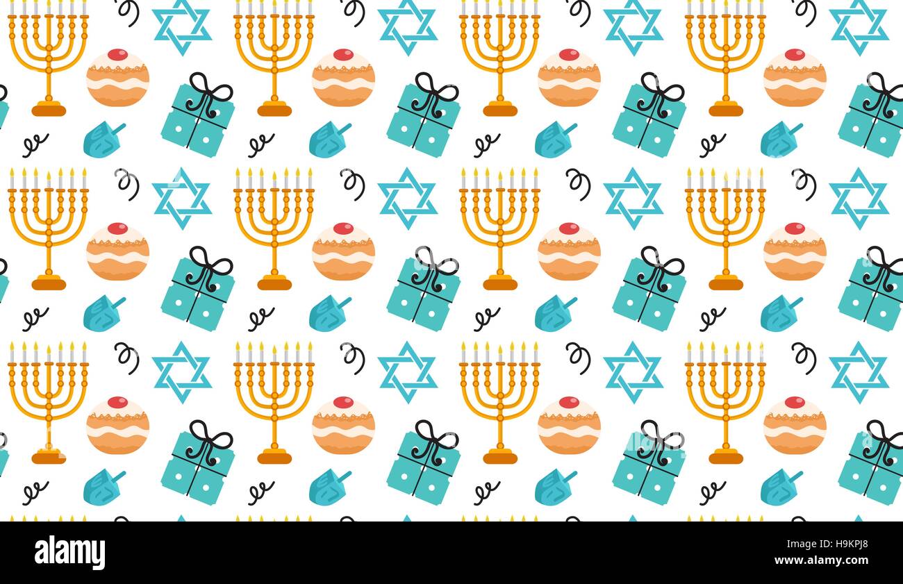 Hanukkah seamless pattern. background with Menorah, Sufganiyot, Dreidel ...