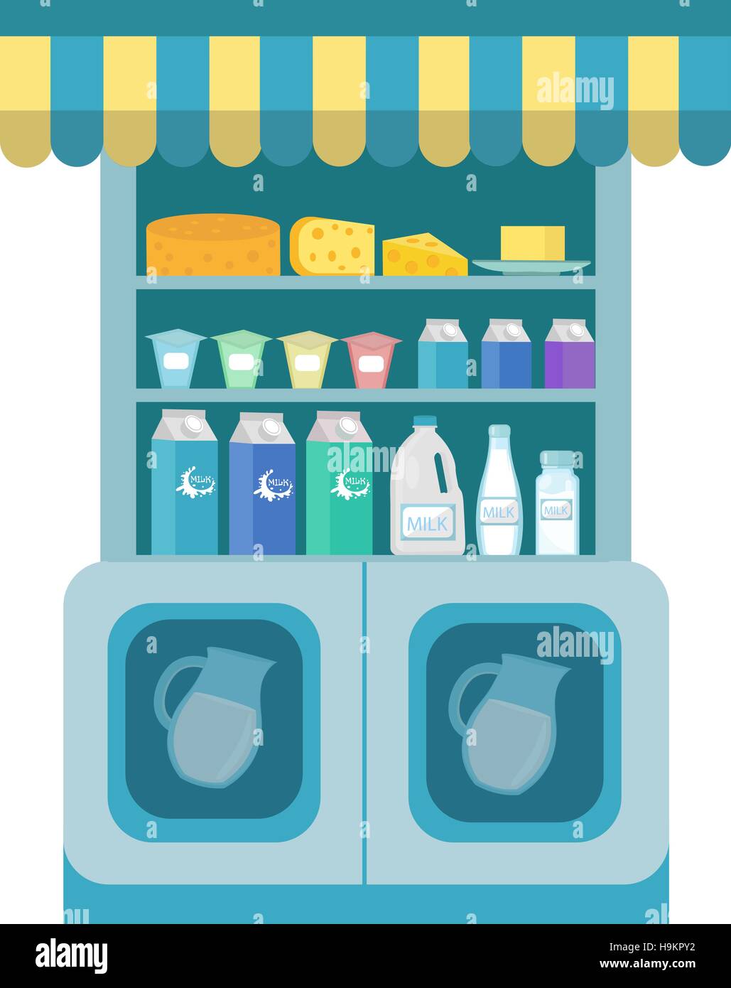 Milk products showcase, dairy shelf in the store. Supermarket ... Milk products showcase, dairy shelf in the store. Supermarket ...