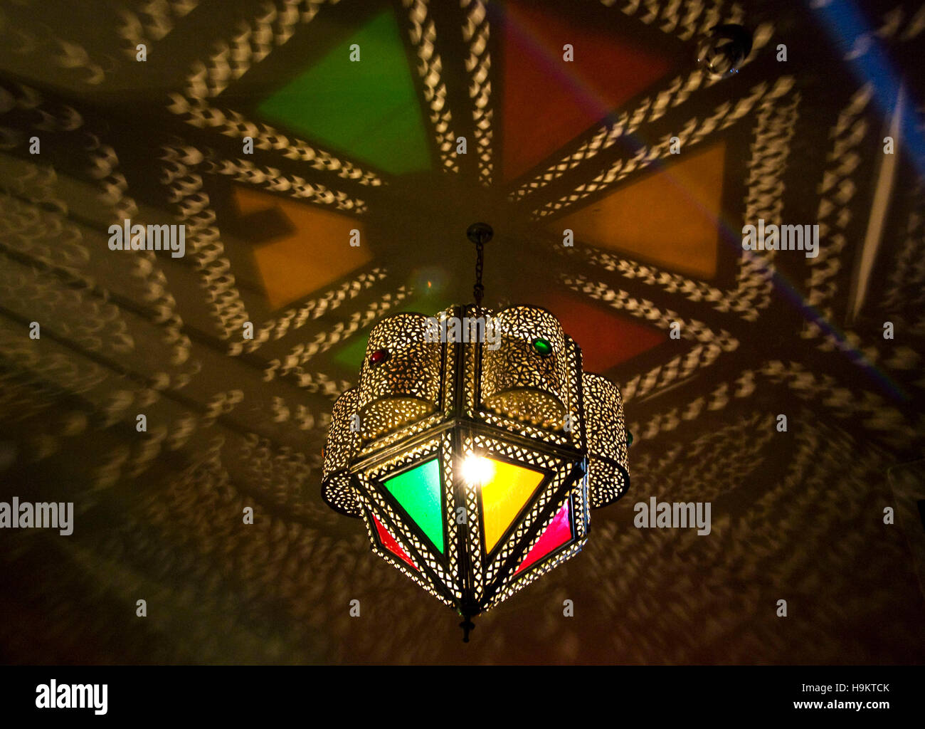 Middle East light fitting with pattern reflection on ceiling Stock ...
