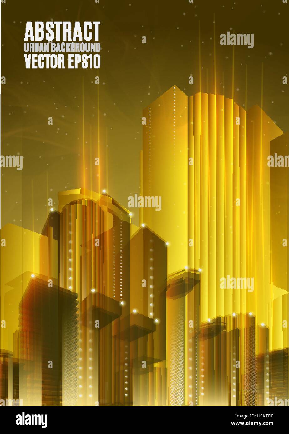 Yellow city skyline at night. Graphical urban abstract cityscape ...