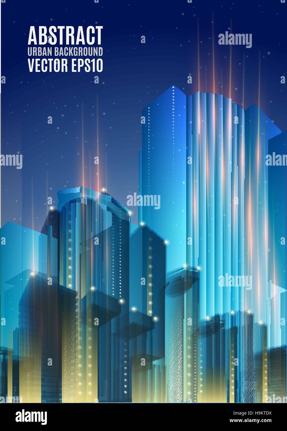 Blue city skyline at night. Graphical urban abstract cityscape ...