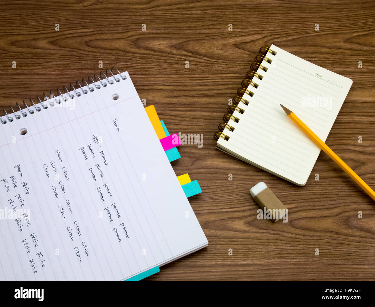 French; Learning New Language Writing Words on the Notebook Stock Photo ...