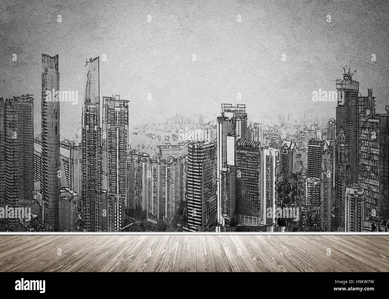 City design on wall Stock Photo - Alamy