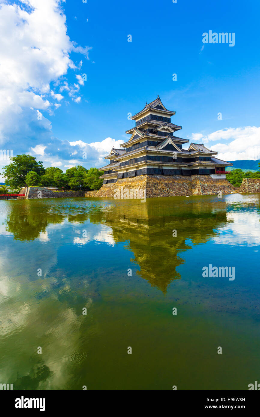 Japanese castle matsumoto with reflection in the moat hi-res stock ...