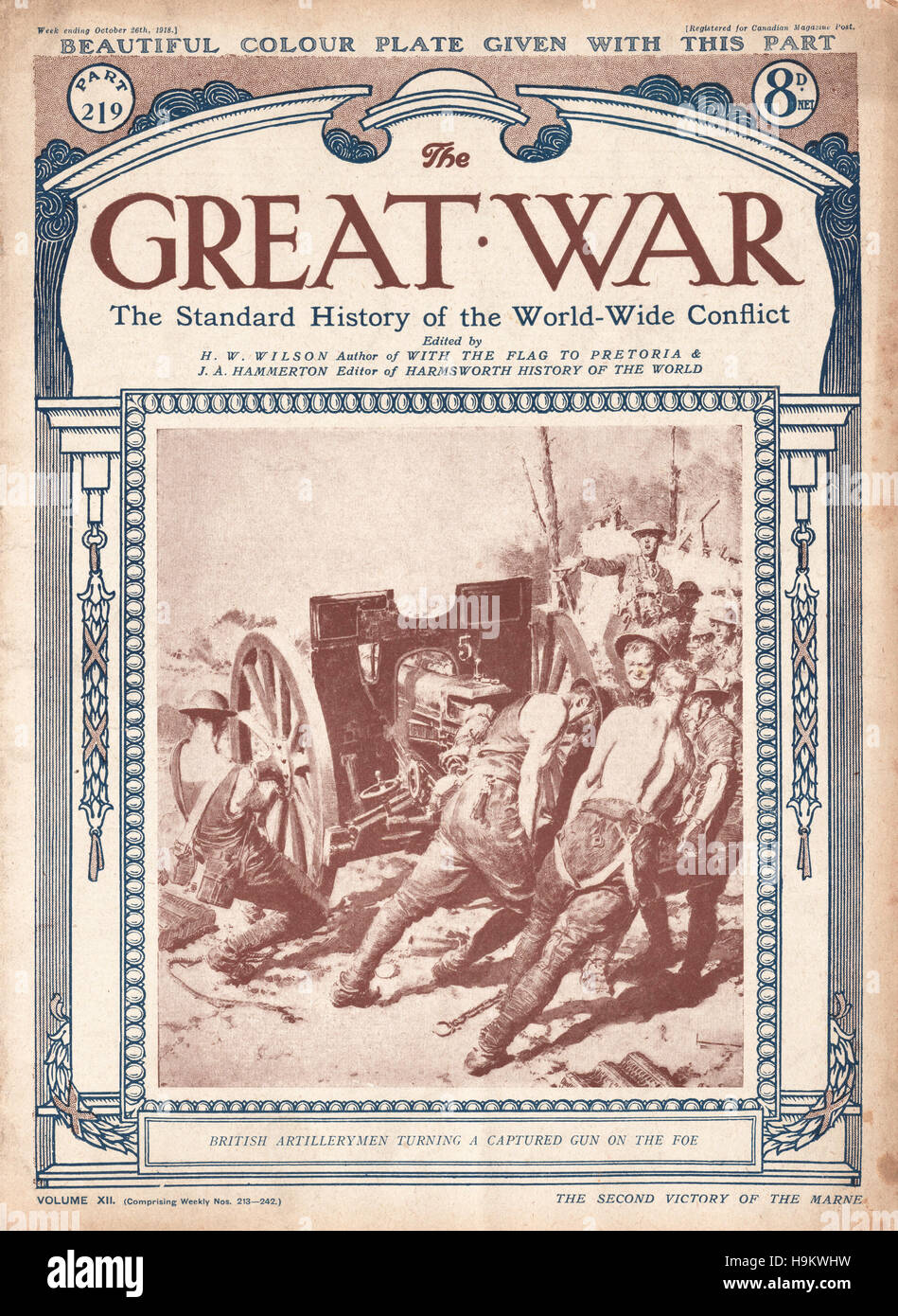 1918 The Great War front page British artillerymen with captured German ...