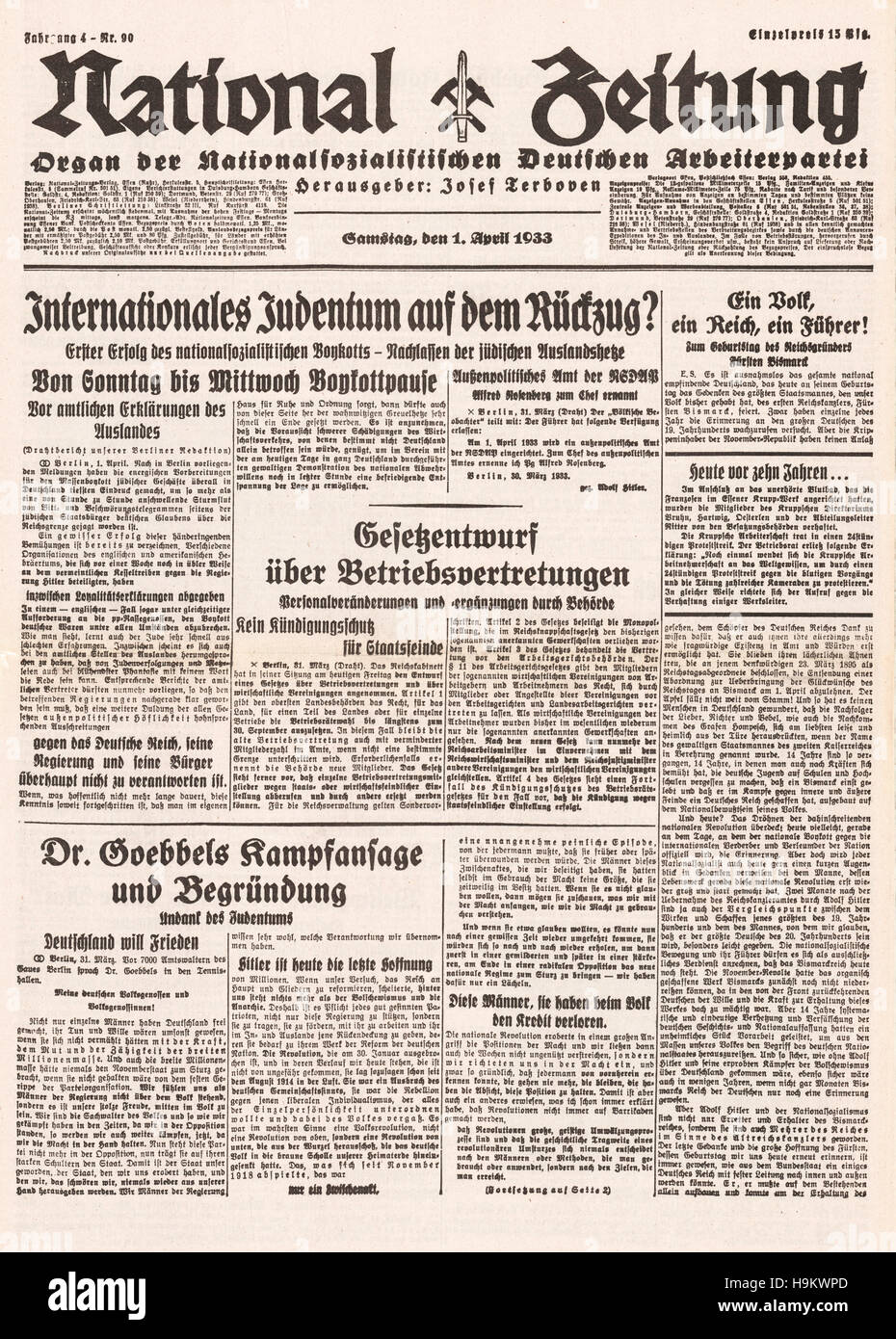 1933 National Zeitung front page (Germany) 'International Jewry in ...