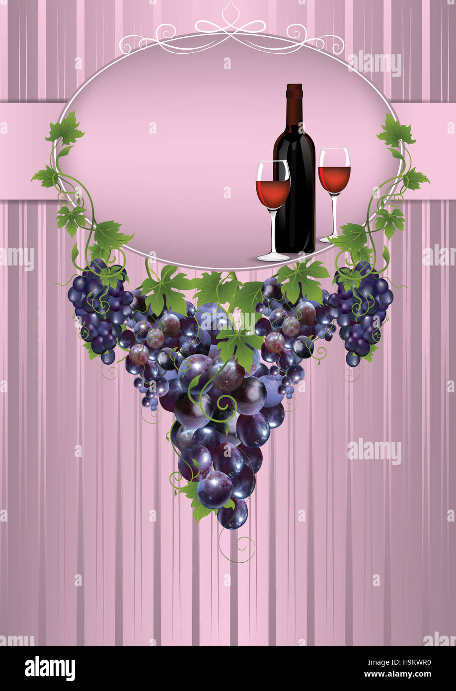 Wine menu / background with grapes, wine bottle and glasses. Image can ...