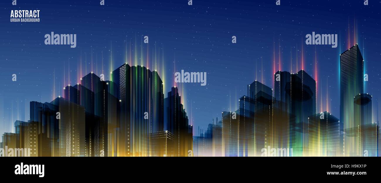 City Skylines. Blue night background. Panorama width Stock Vector Image ...
