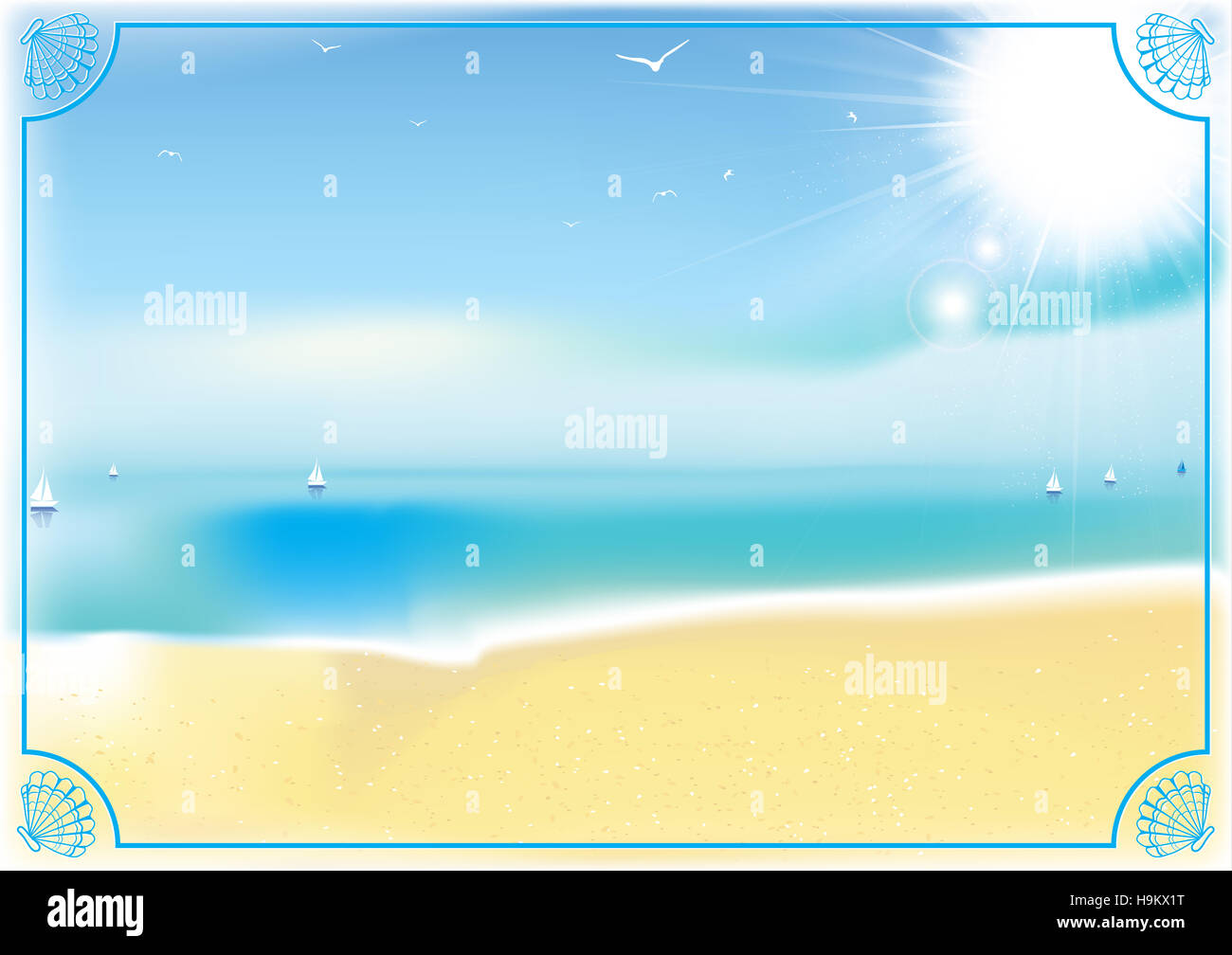Summer beach background with ships. Contains space for your own text ...