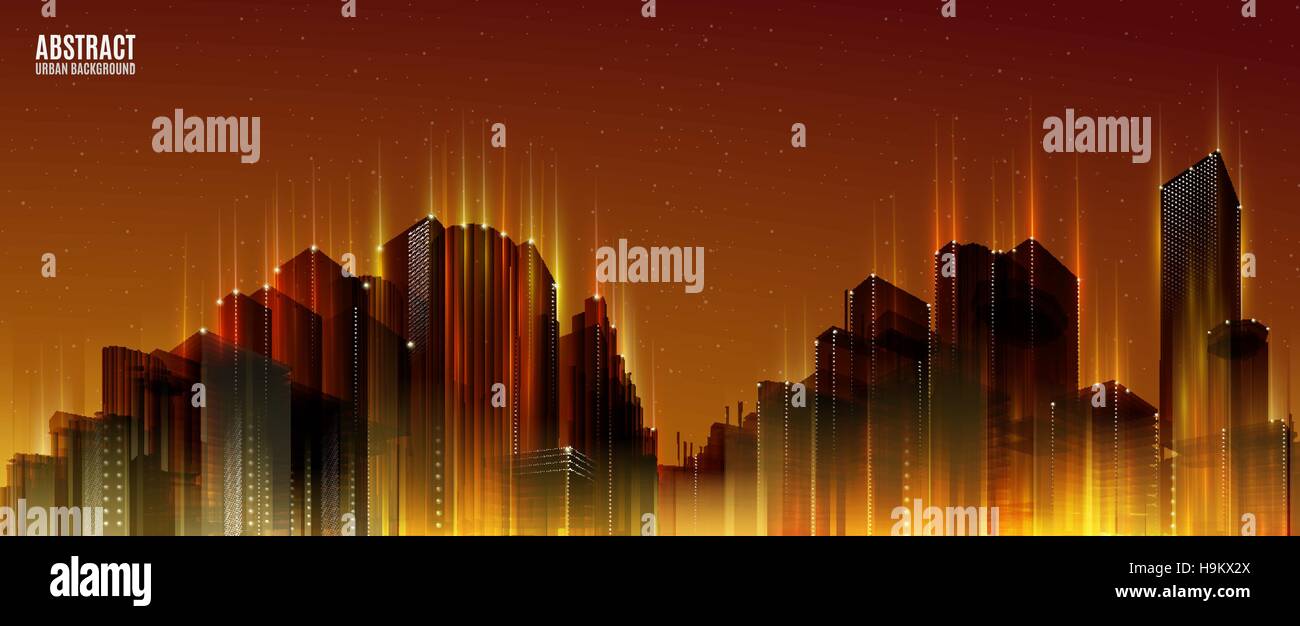 City Skylines. Orange night background. Panorama width Stock Vector ...