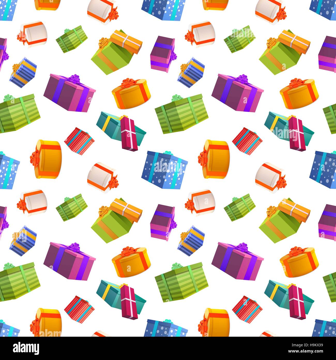 A lot of bright colorful gift boxes on white background, many presents ...