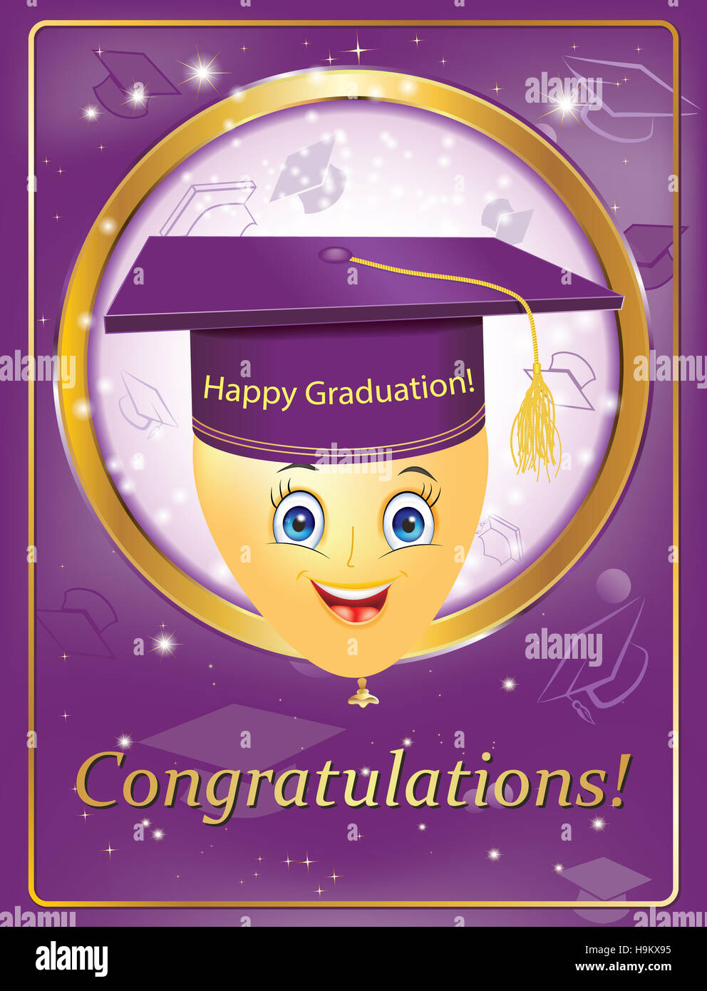 Purple graduation greeting card with a cap / graduation hat sitting on ...