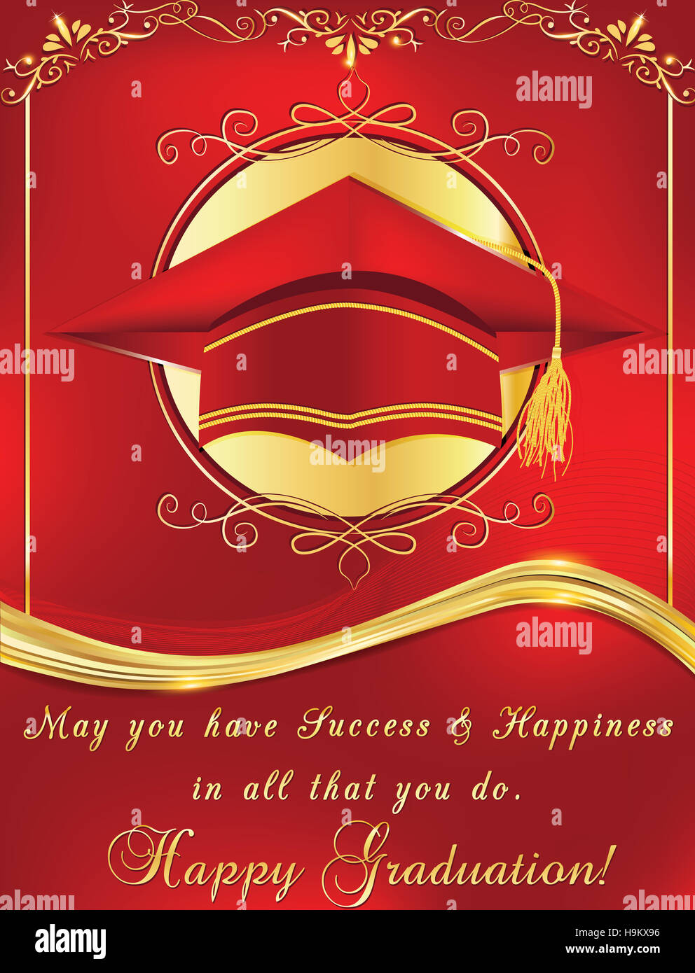 Graduation elegant red greeting card. Contains a graduation cap ...