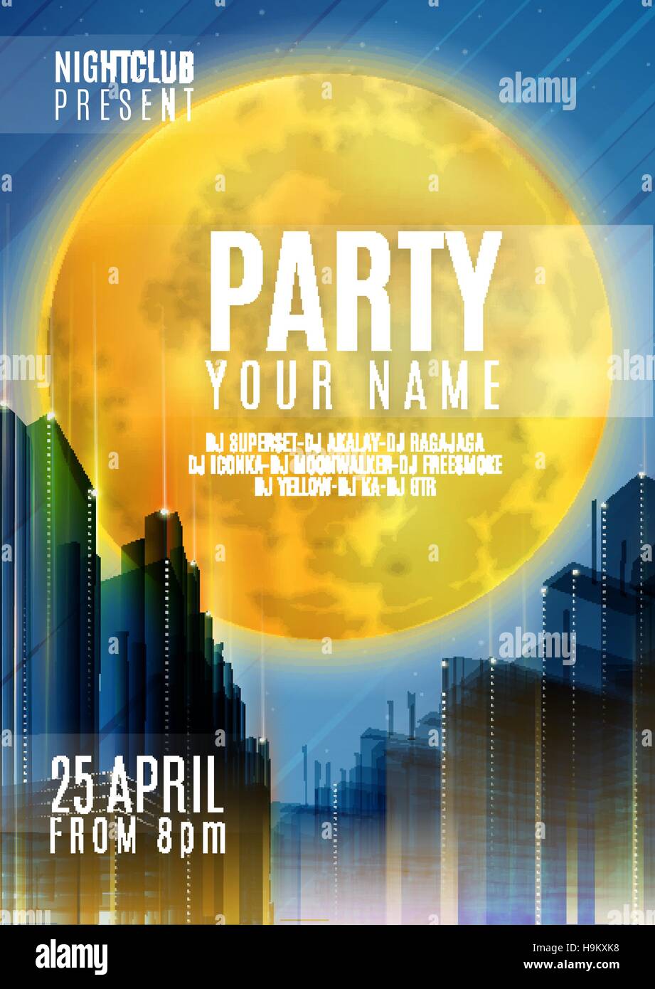 Night Party - Flyer or Cover Design. Background with full moon and ...