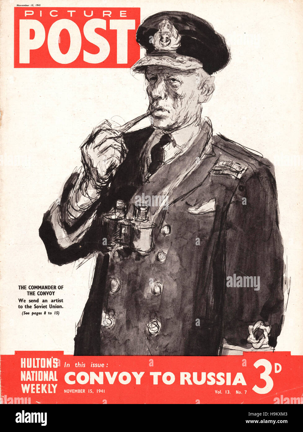 1941 Picture Post Drawing of convoy commander Stock Photo - Alamy