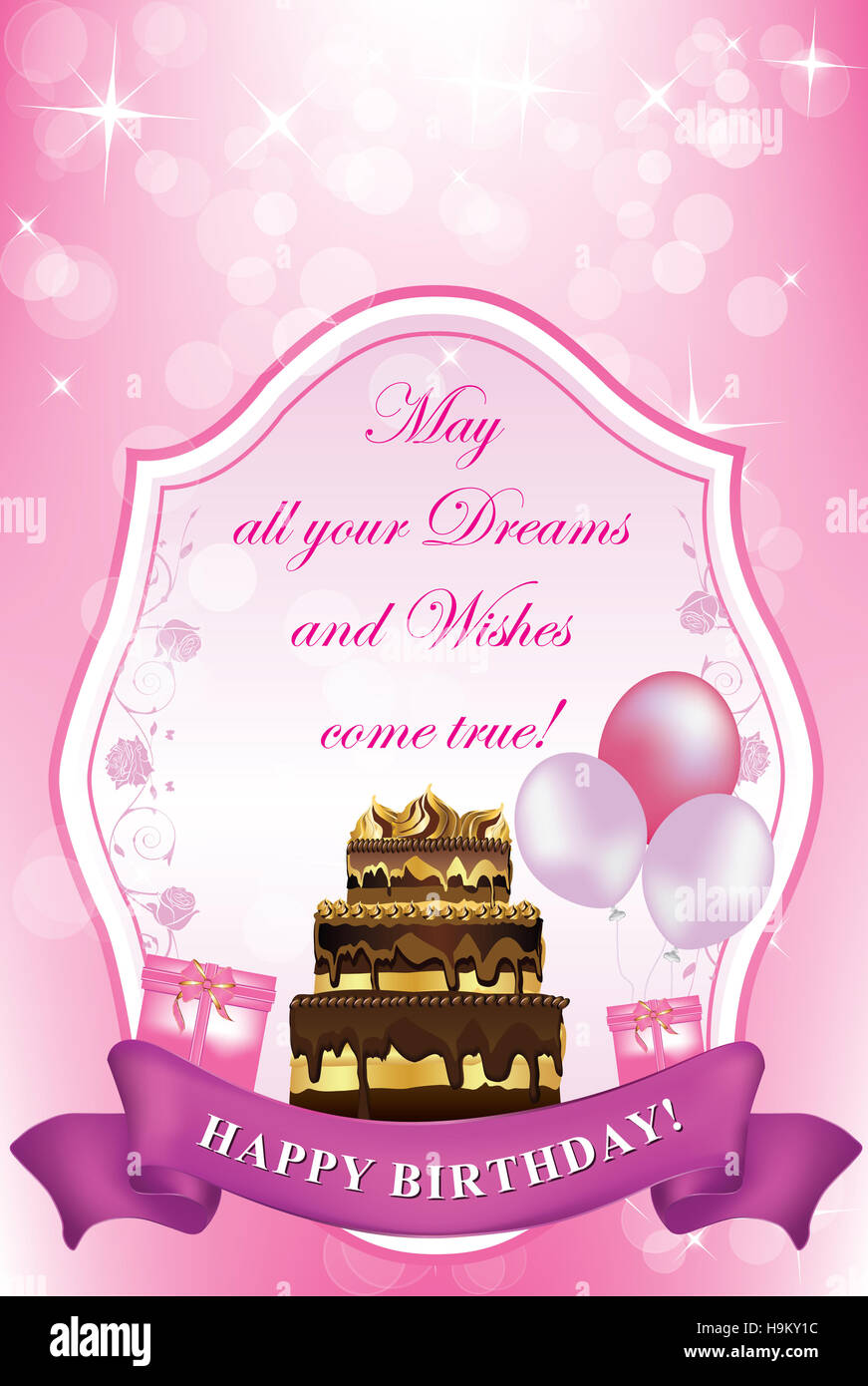 Happy Birthday! Purple pink printable greeting card for birthday ...