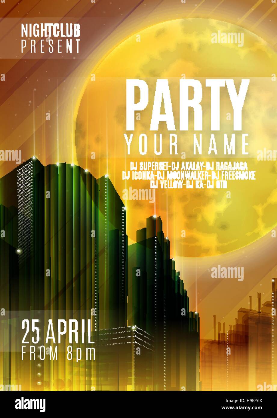 Night Party - Flyer or Cover Design. Background with full moon and ...