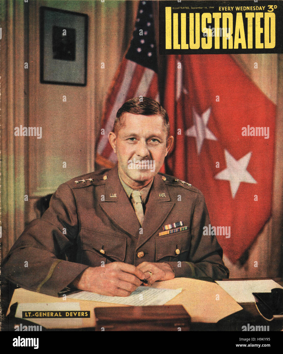 1944 Illustrated Lt-General Jacob Loucks Devers Stock Photo - Alamy