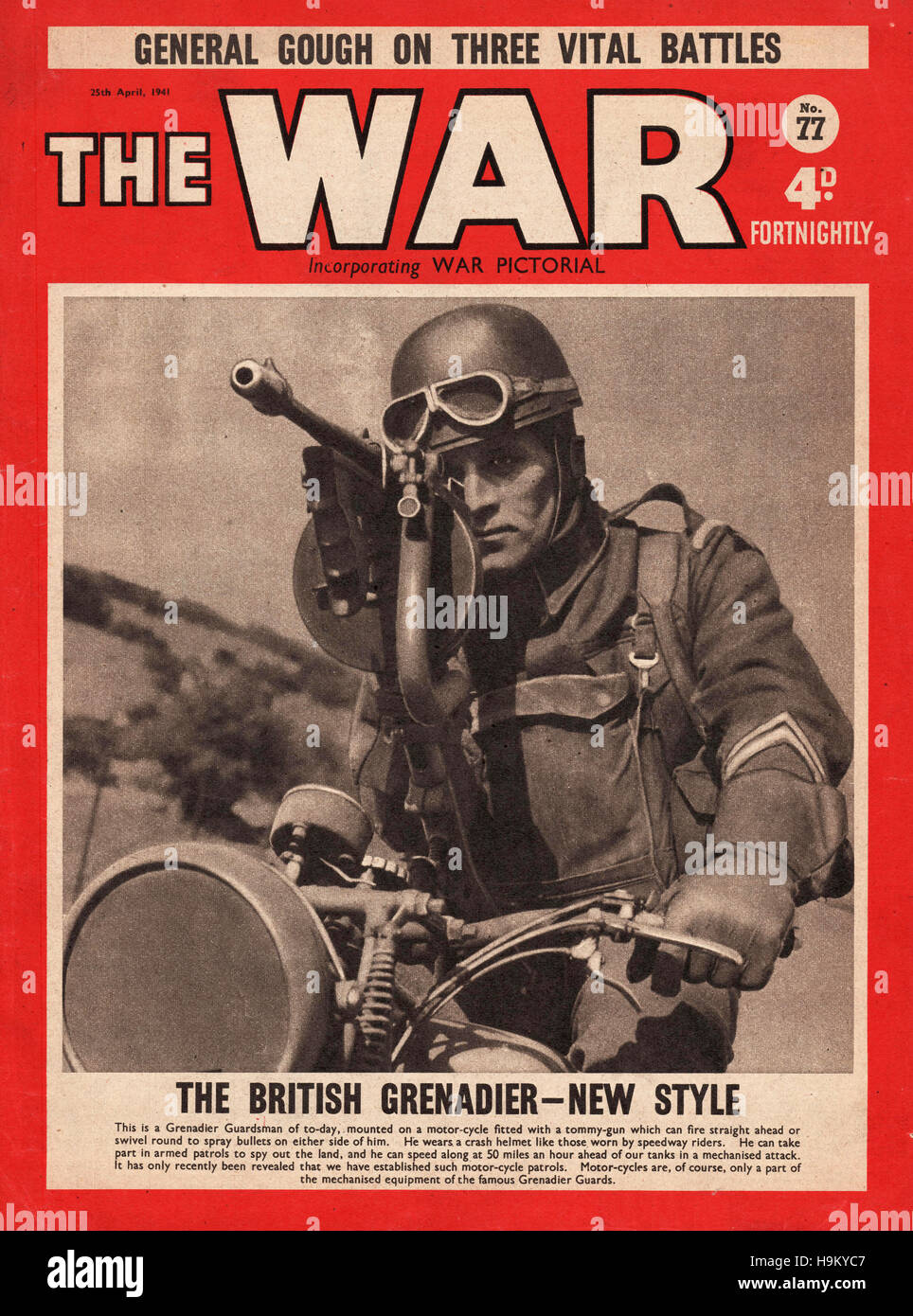 1941 The War magazine Grenadier guard on motorcycle with machinegun ...