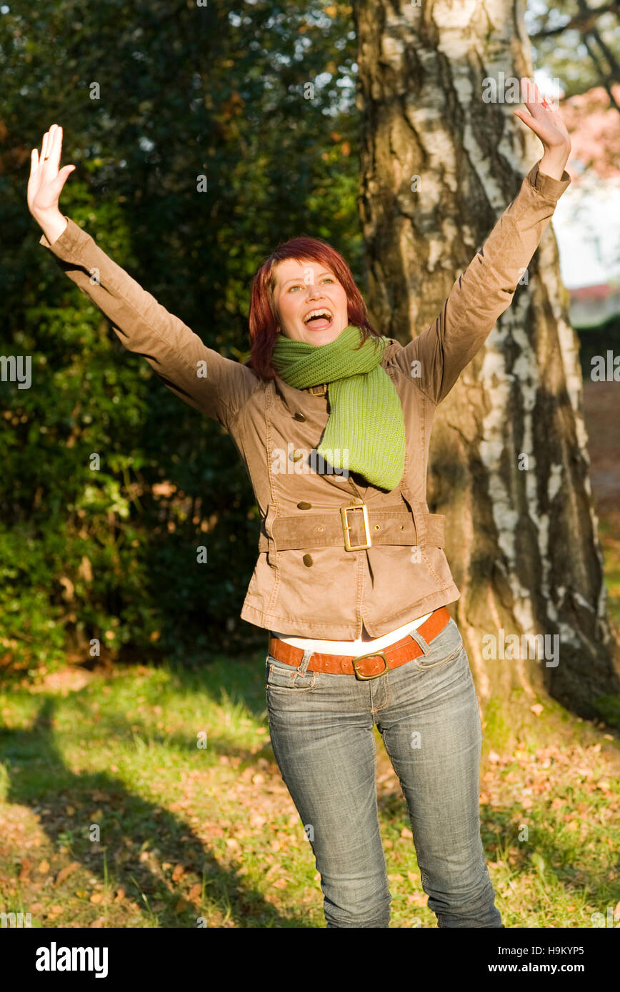 Young happy woman, outstretched arms Stock Photo - Alamy