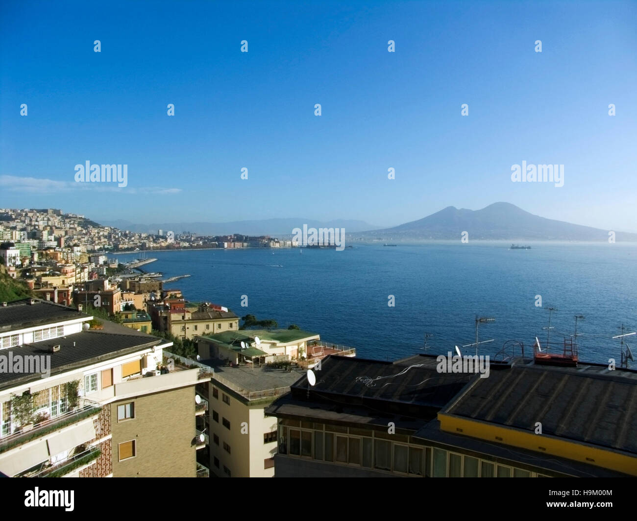 Gulf of Naples and Mount Vesuvius, volcano, from Posillipo, Naples ...