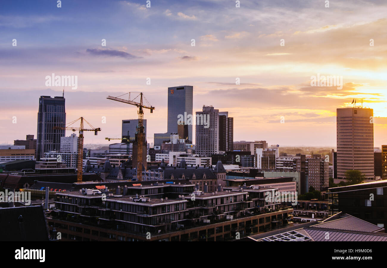 Aerial view of the skyline of a large city in The Netherlands with the ...