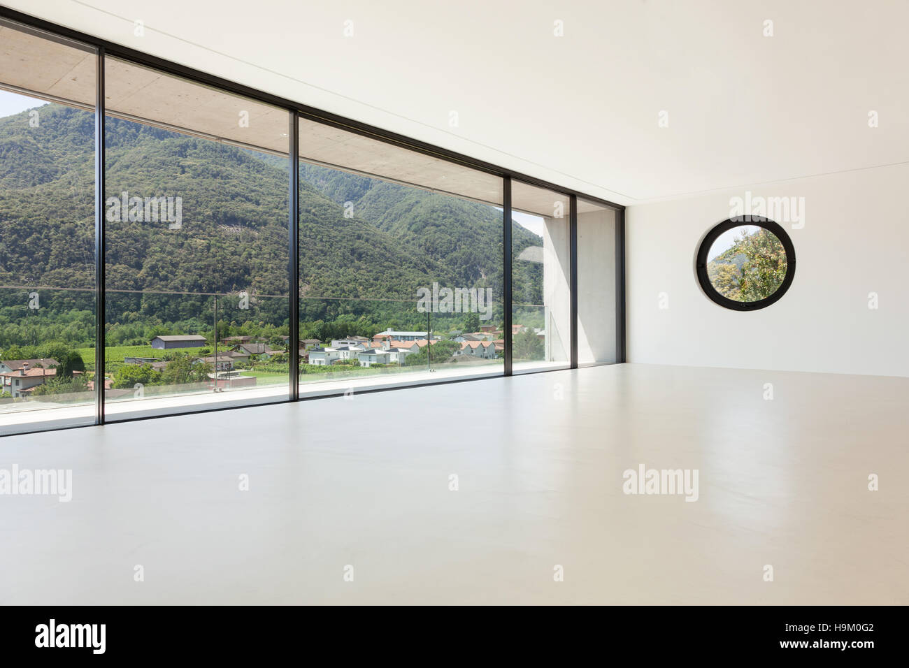 House, interior, modern architecture, wide room, view from window Stock ...