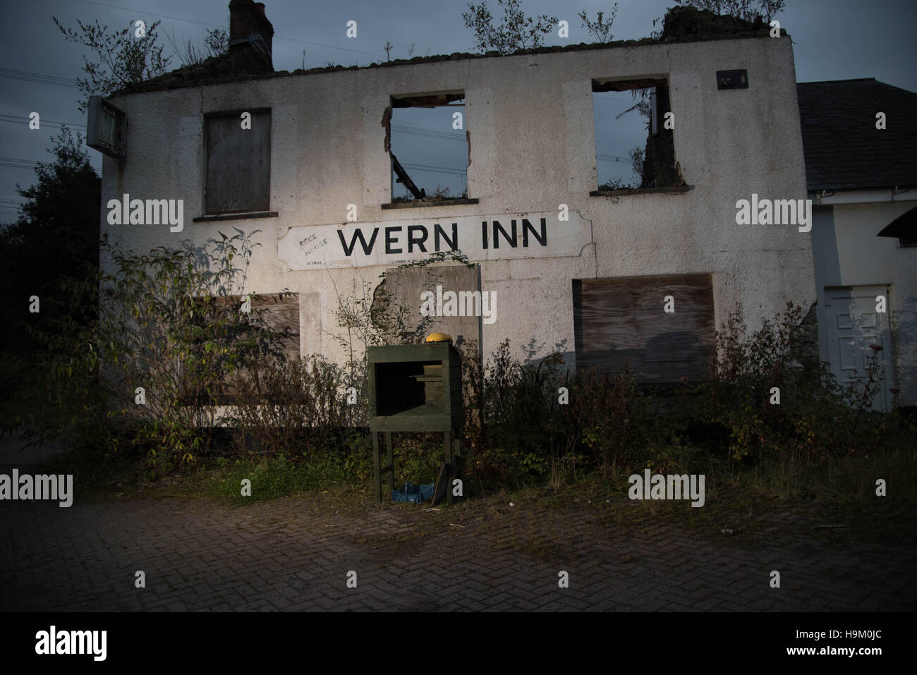 The Wern Inn - old derelict restaurant and pub Stock Photo - Alamy