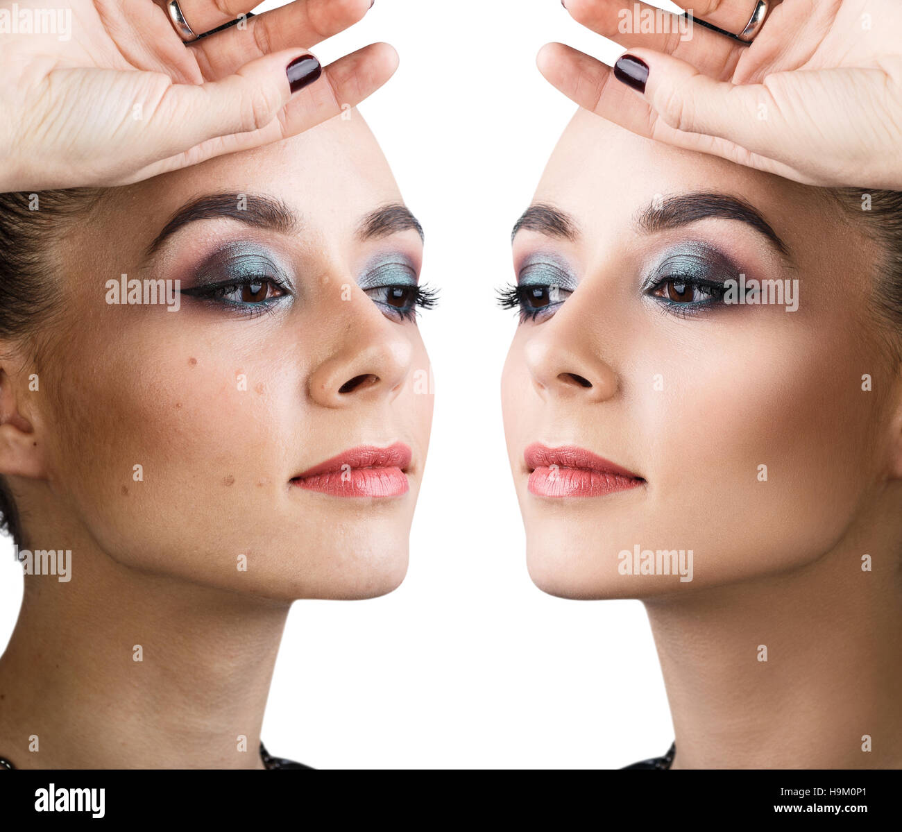 Comparison portrait of young woman Stock Photo - Alamy