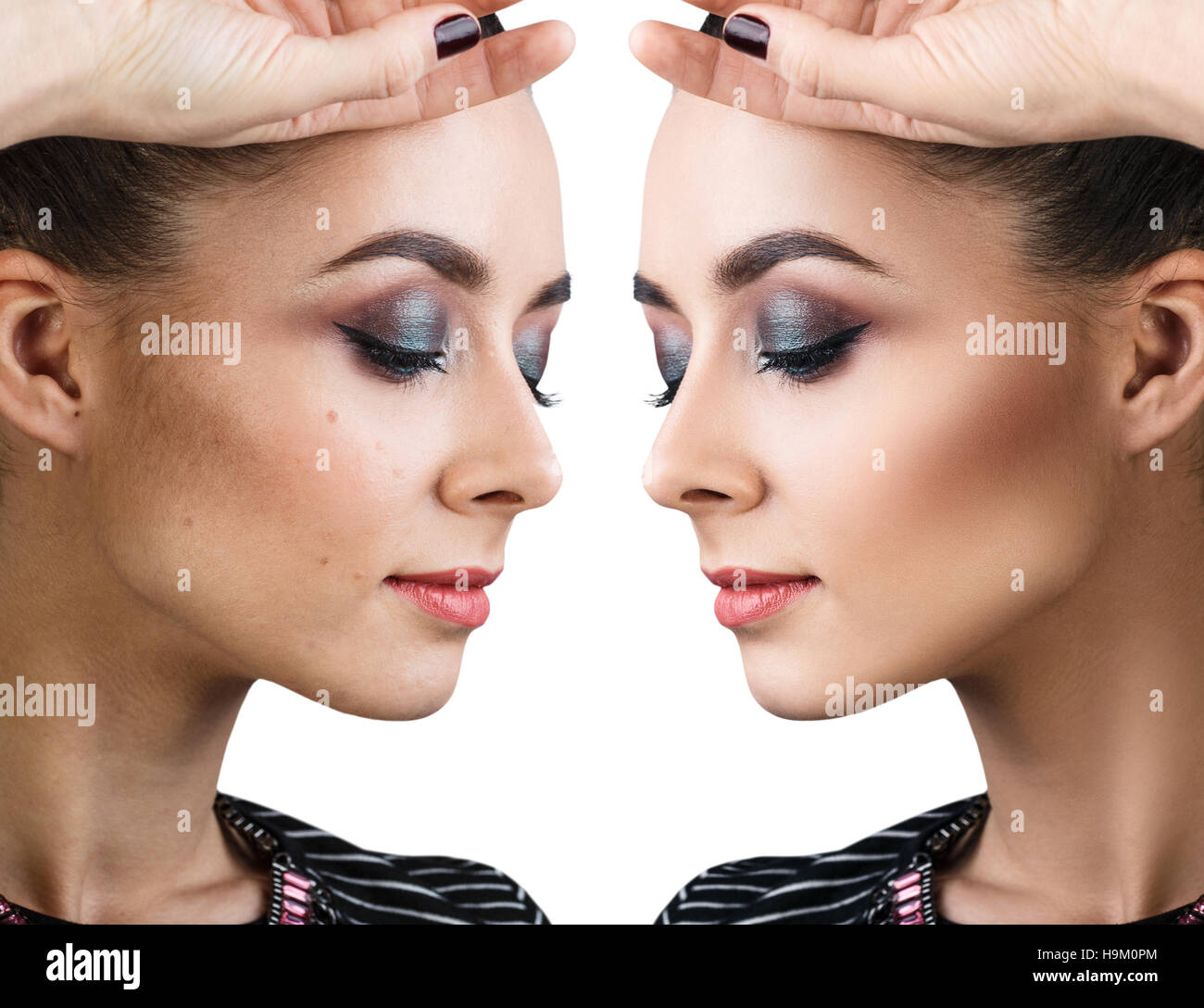 Comparison portrait of young woman Stock Photo - Alamy