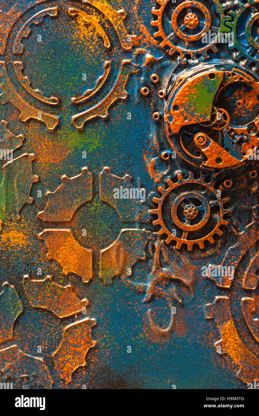 handmade steampunk background mechanical cogs wheels clockwork Stock ...