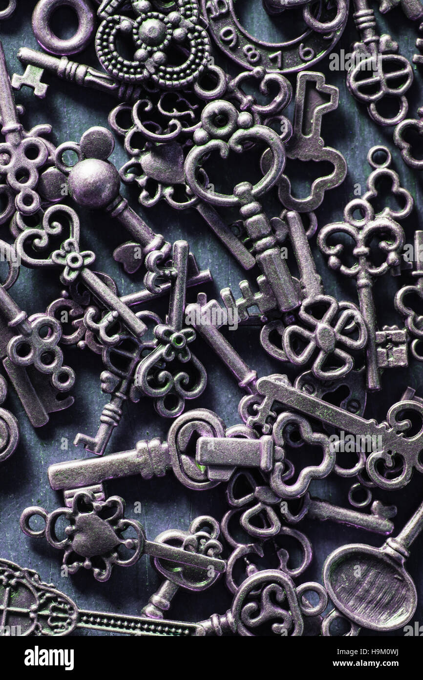steampunk old vintage metal keys background Stock Photo - Alamy