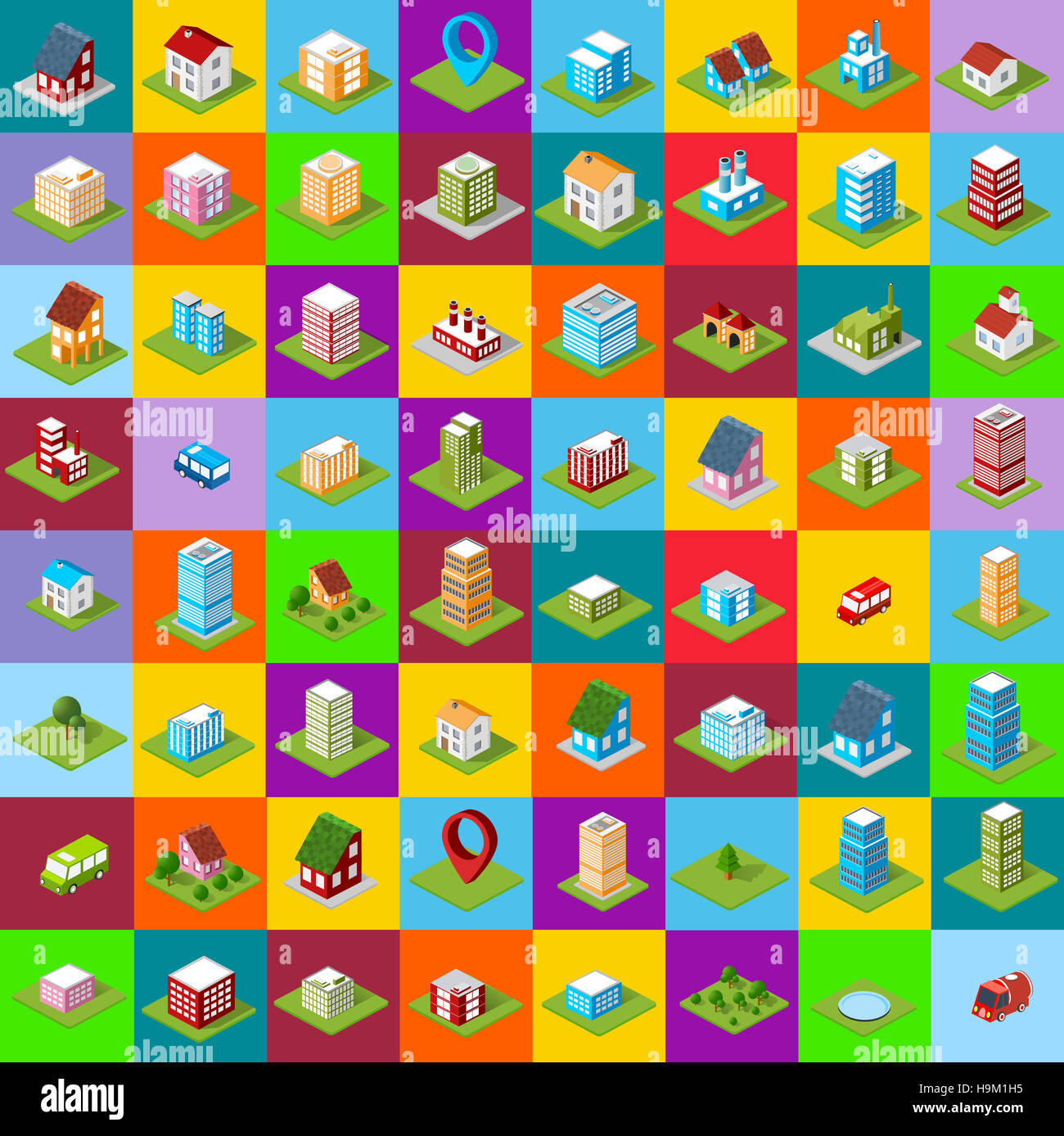 Large set of icons isometric house, city symbols and icons. City icons ...
