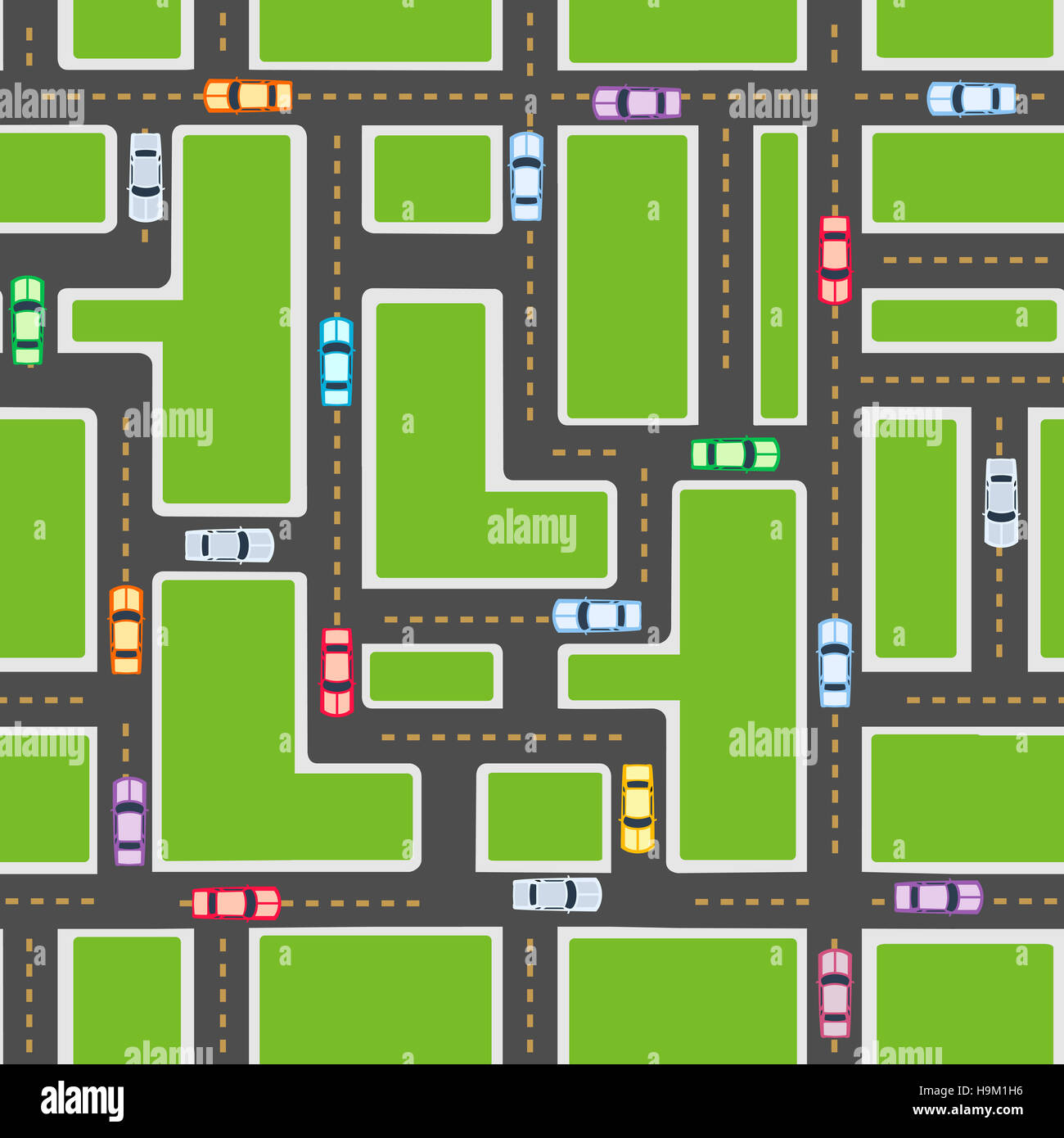 Top view of the city seamless pattern of streets, roads, houses, and ...