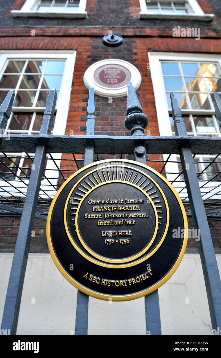 London, England, UK. BBC History Project plaque outside Dr Samuel ...