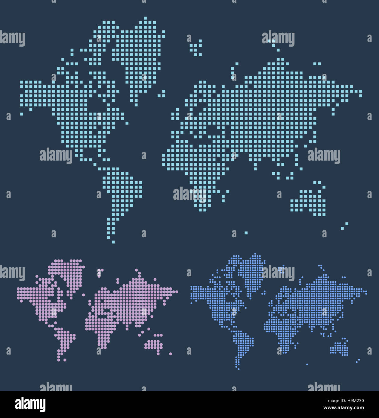 Vector Dotted World Map. Set the pixel maps of the Earth Stock Photo ...