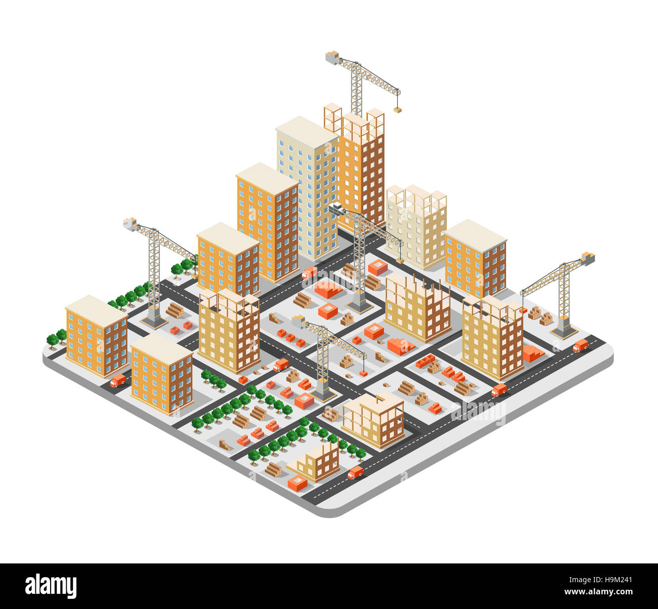 Crane construction industry town Isometric big city Stock Photo - Alamy