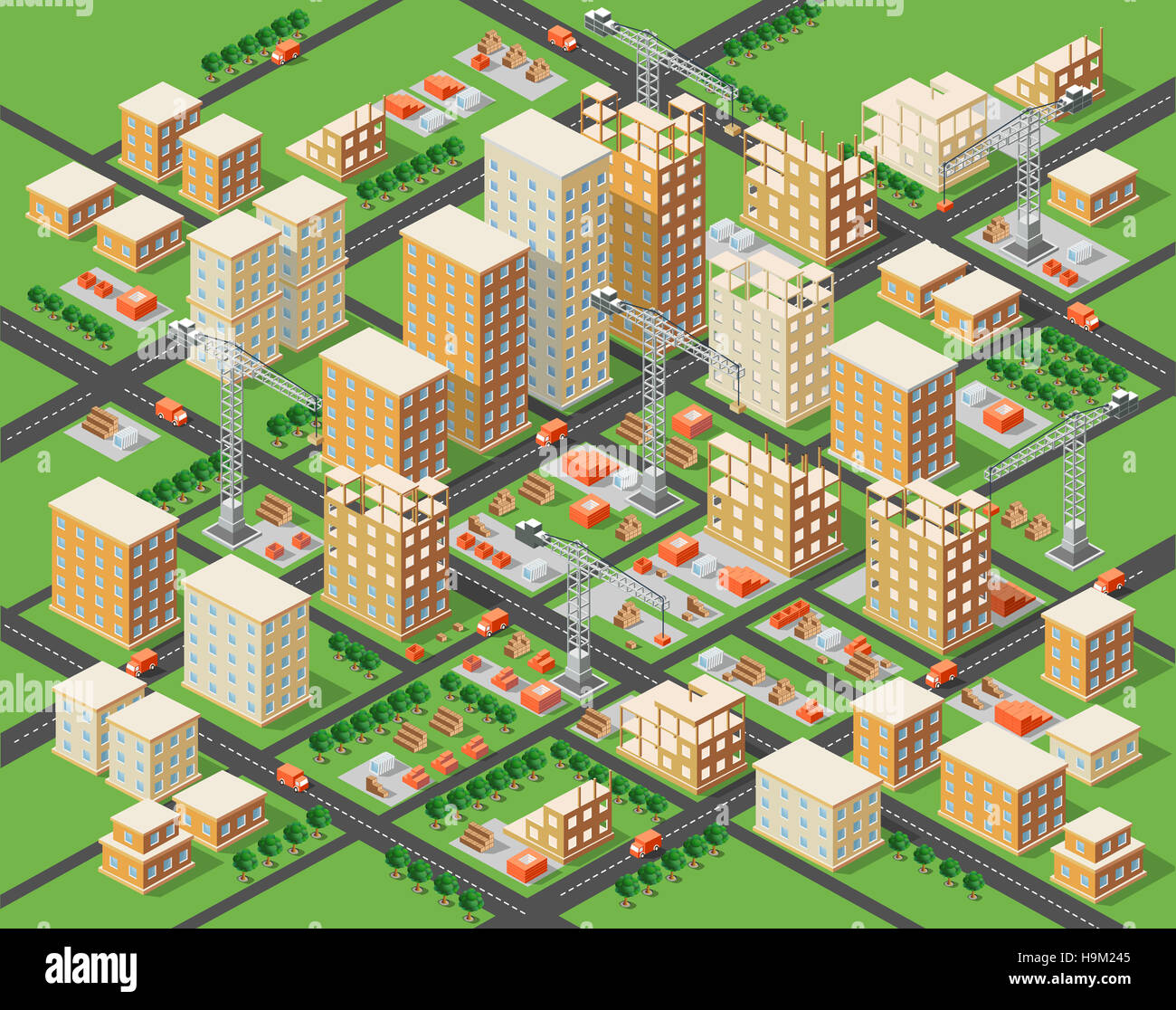Crane construction industry town Isometric big city Stock Photo - Alamy