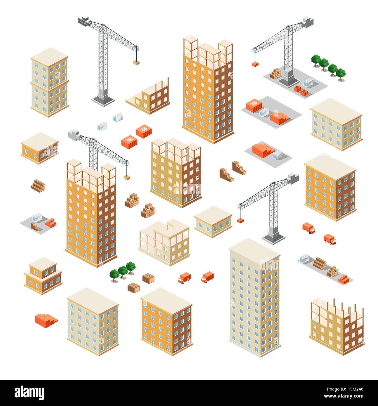 Crane construction industry town Isometric big city Stock Photo - Alamy