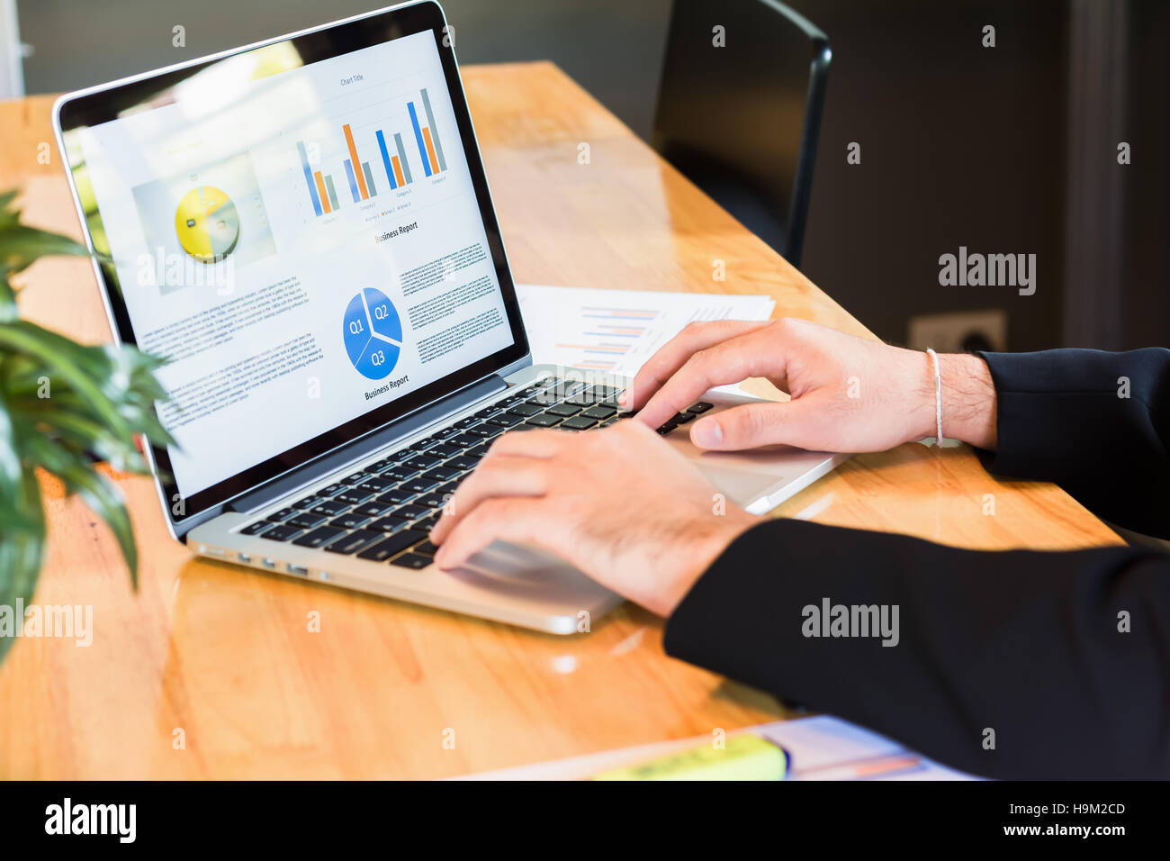 woman hand working and laptop on wooden desk in office Stock Photo - Alamy
