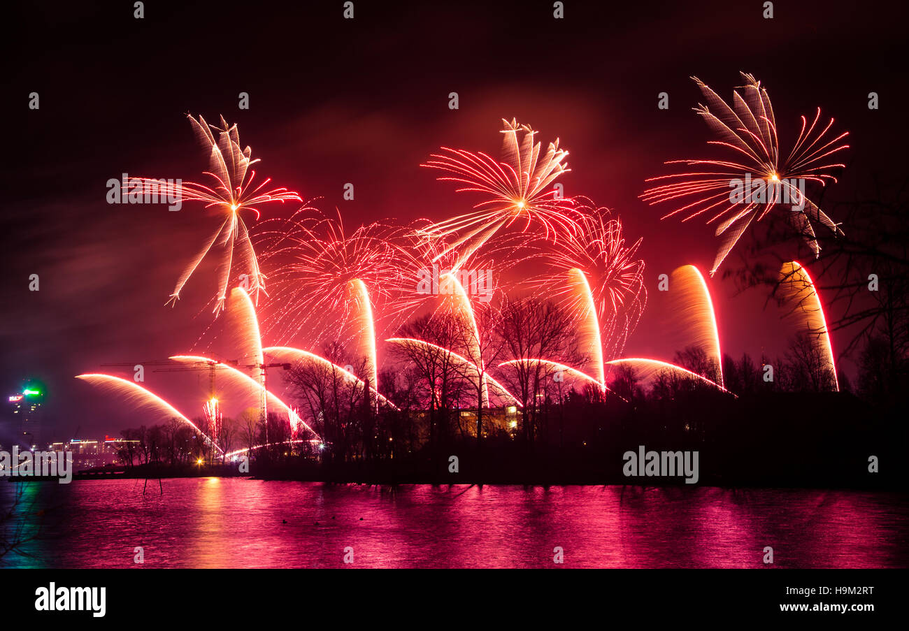 Beautiful fireworks during New Year’s Eve celebration in Riga, Latvia ...