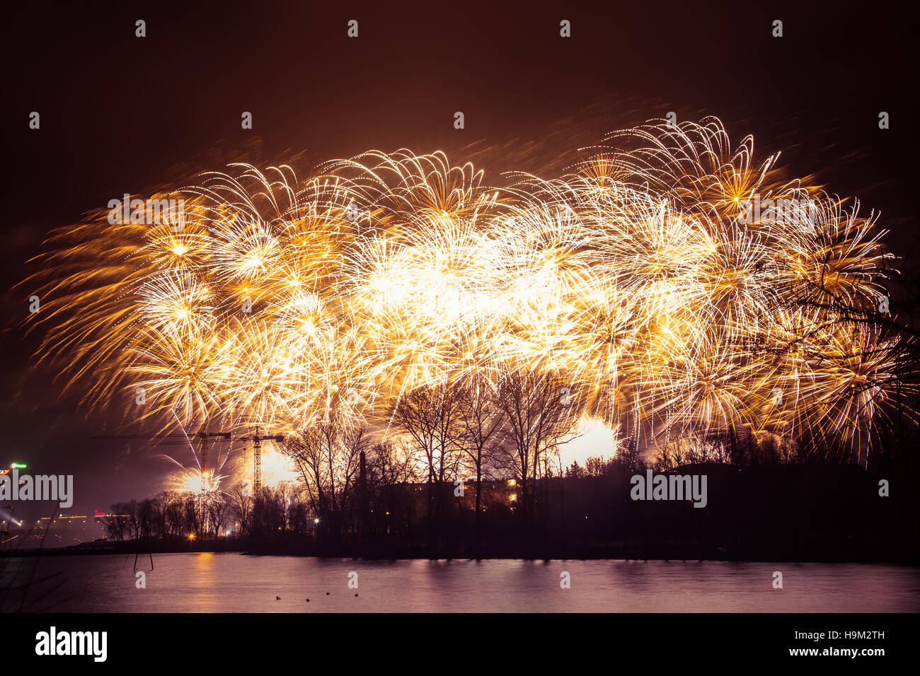 Beautiful fireworks during New Year’s Eve celebration in Riga, Latvia ...